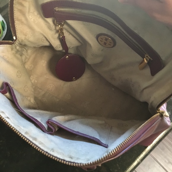 Tory Burch | Bags | Tory Burch Saffiano Dome Tote In Burgundy Purple ...